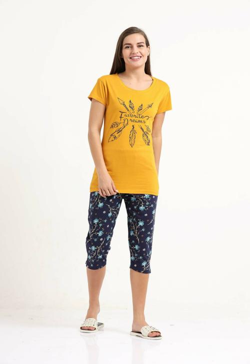 Buy Indian Flower Women Yellow Printed Top & Capri Set Online at Best ...