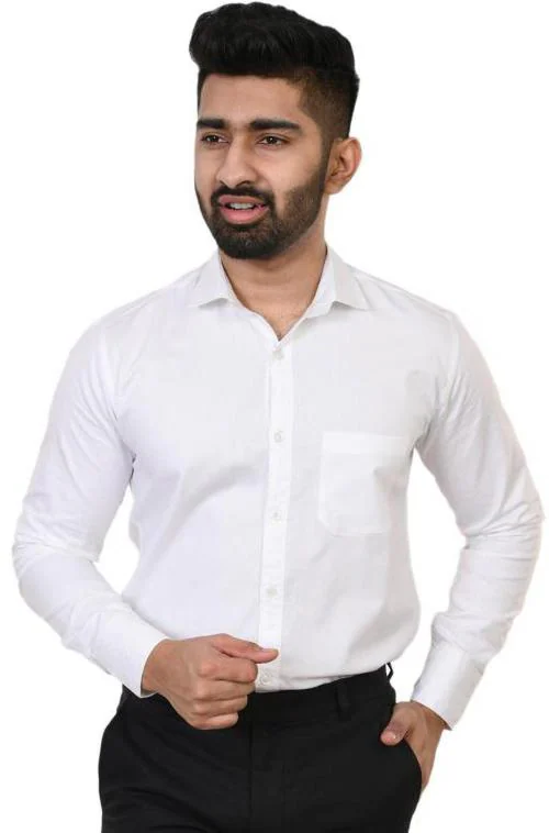 Buy IKG DENIM Men Solid Formal White Shirt White M Online at Best ...