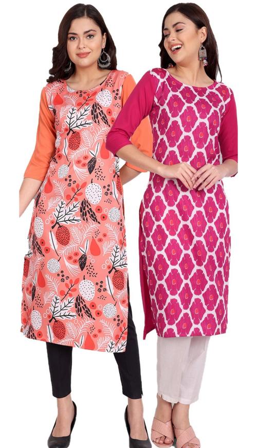 Buy Arya Dress Maker Women Multicolor Printed Crepe Pack Of 2 A-Line ...