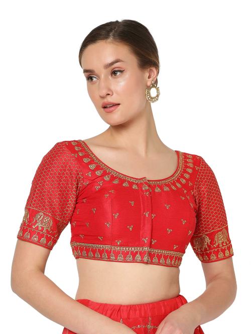 Buy Salwar Studio Women's Red Mulberry silk Embroidered Readymade Saree Blouse Online at Best ...