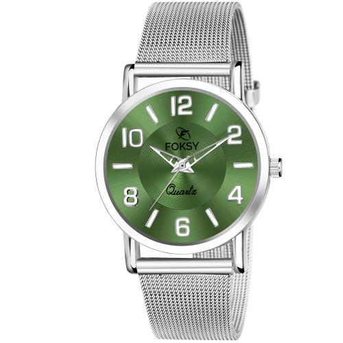 Buy Foksy Green Studded Dial & Silver Trendy Elegant Bracelet Analog ...