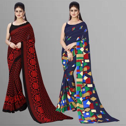 Buy Anand Women Multicolor7 Self Design Pattern Georgette Pack of 2 ...
