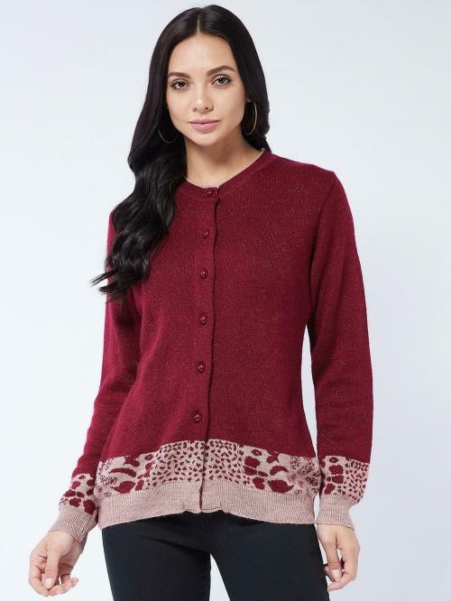 Buy Modeve Women Maroon Printed Acrylic Blend Sweater Online at Best ...