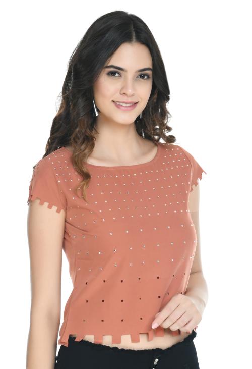 Buy PREEGO Women Brown Self Design Crop Top Online at Best Prices in ...