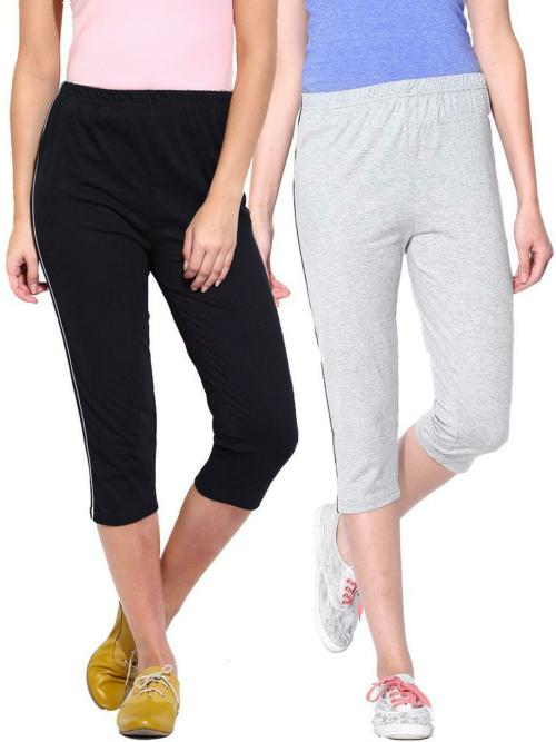 Buy Espresso Women Black, Grey Capris (XL) Online at Best Prices in ...