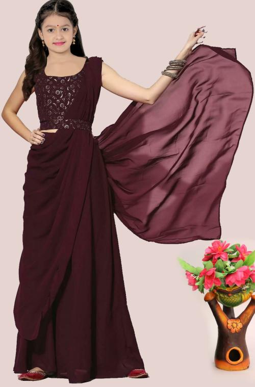 Buy Piludi Girls Green Embroidered Art Silk Lehenga & Choli | Girls ...