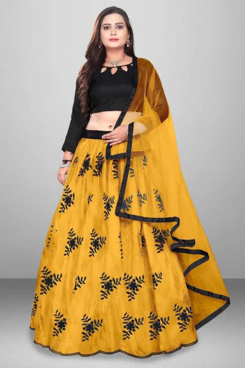 Buy Zaqe Zone Women Yellow Self Design Net Lehenga Choli Online at Best ...