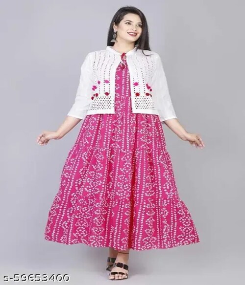 Buy Diyansh Creations Bandhej Kurtis with Schiffli Jacket-Size-XL-Pink ...
