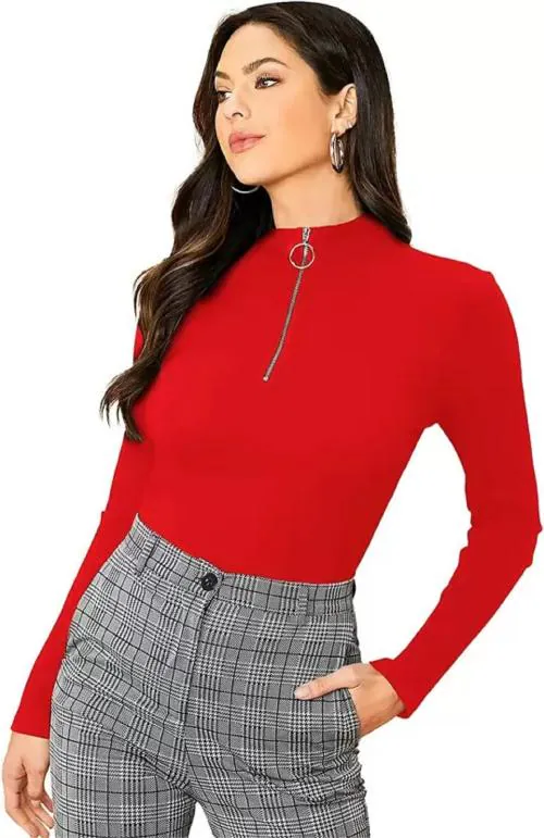 Buy STYLE PREZONE Casual Solid Women Red Top Online at Best Prices in ...