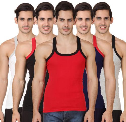 Buy Hap Men's Cotton Gymvest /Pack of 5 /Multicolor /Size S/Style#121 ...