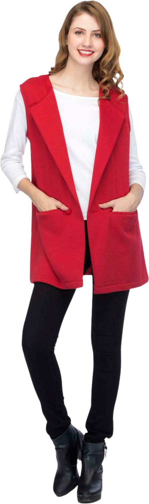 Buy UR SENSE Women Red Solid Cotton Blend Straight Shrug Online at Best ...