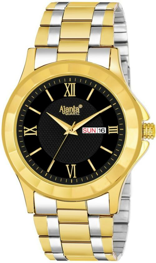 Buy Ajanta Quartz Analog Black Dial Gold Strap Watch For Men Online at ...