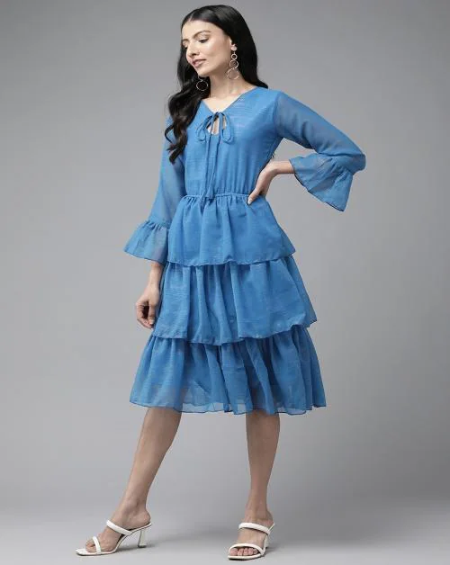 Buy Aarika Women Blue Color Solid Georgette Dress Online at Best Prices ...