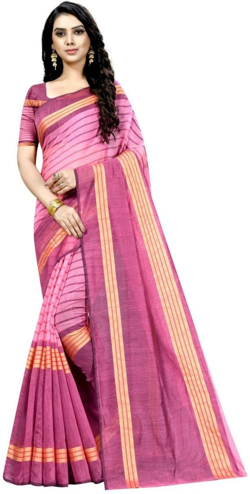 Buy Suntex Women Pink Striped Cotton Silk Single Saree Online at Best ...