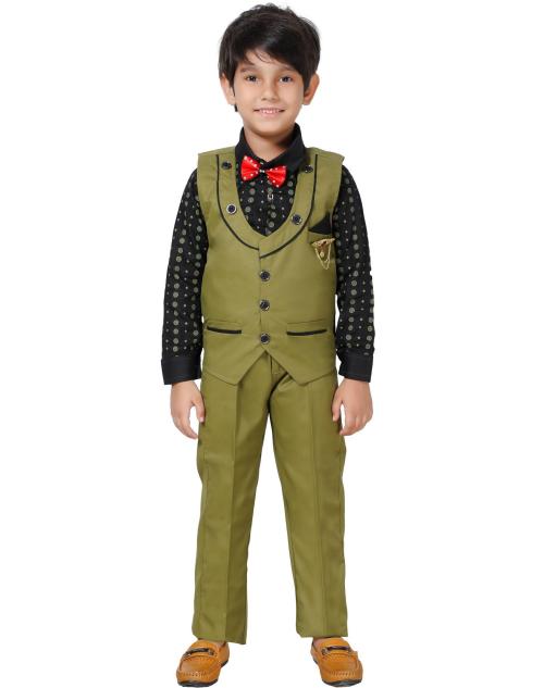 Buy Dkgf Fashion Boys Black Printed Cotton Blend Shirt Trouser Online ...