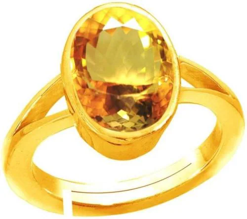 Buy Chopra Gems & Jewellery Gold Plated Brass Yellow Sapphire Pukhraj Gemstone Ring (Men, Women ...