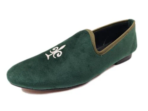 Buy Velour India Olive Green Velvet Embroidery SlipOn Shoes For Men-UK9 ...