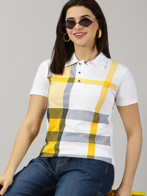 Buy Ausk Printed White & Mustard Polo Neck Half Sleeve T-Shirt Online ...