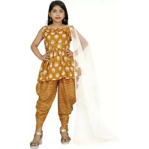 Dutt Creation Girls Casual Kurta, Dhoti Pant & Dupatta Set (Yellow Pack ...
