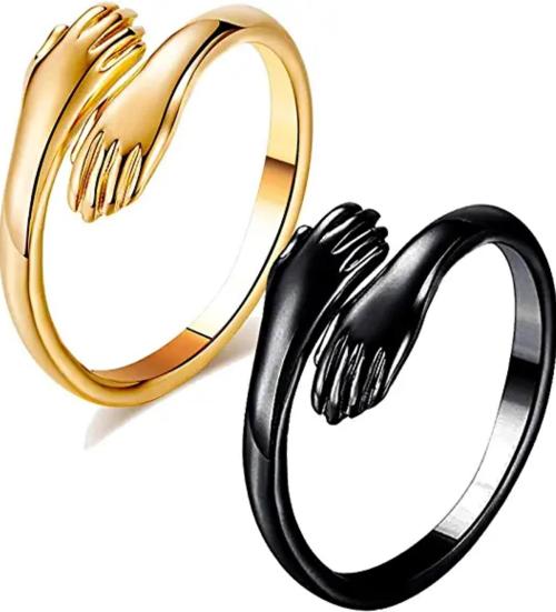 Buy The Key House Gold, Black Stainless Steel Adjustable Hug Ring Give ...