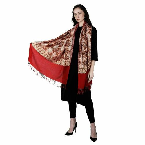 Buy Girisha Textiles Red Nalki Work Pashmina Antique Ari Embroidered ...