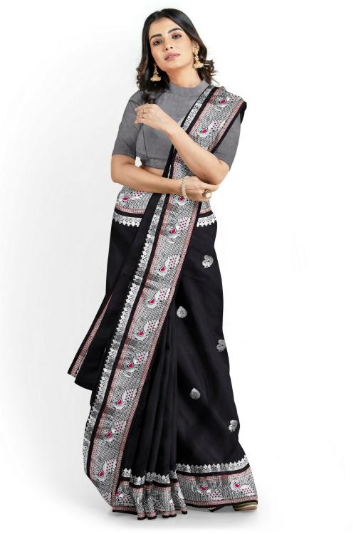 Buy SWIFFIN Premium Collection Cotton Silk Paithani Black Saree For ...