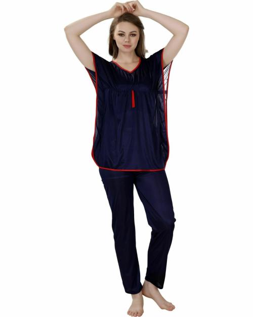 Buy Rnp Women Dark Blue Solid Satin Nighty Set (Cotton168Dark Blue) Online at Best Prices in ...
