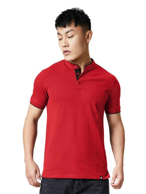 Buy The Souled Store Men Red Solid Cotton, Spandex Mandarin Polos Online at Best Prices in India ...