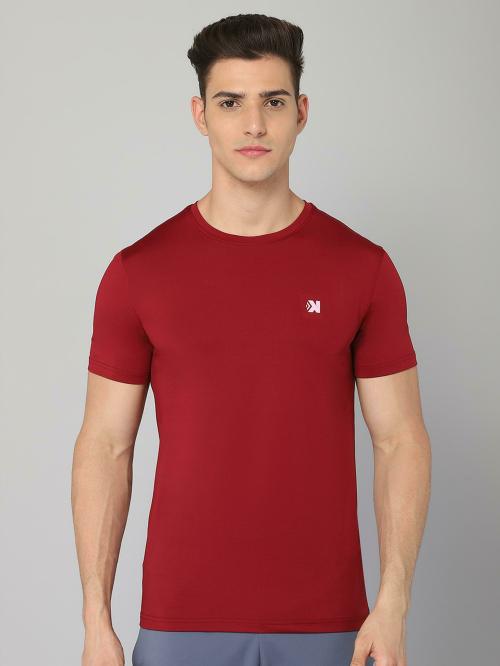 Buy JACKDANZA Men Maroon Solid Polyester Round Tshirts (L) Online at ...