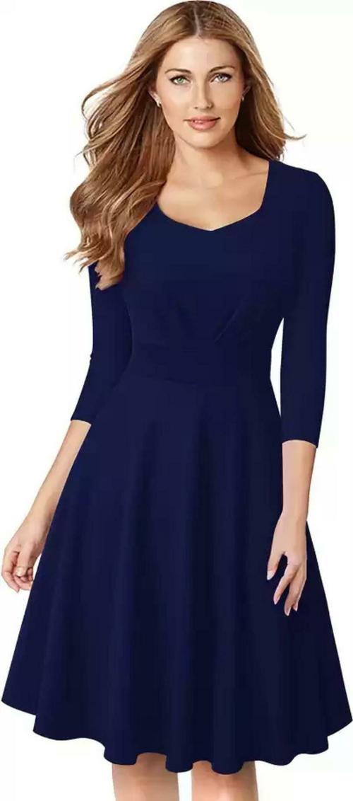 Buy LADIESORA FASHION Empire Waist Navy Polyester Dress For Women ...