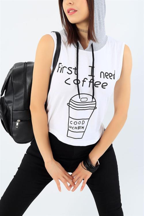 Buy Popster White Printed Cotton Hoody Slim Fit Sleeve less Womens T ...