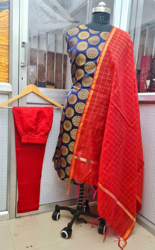 Buy Eilara Women's Silk Blend Navy Blue Straight Kutra, Pant with ...