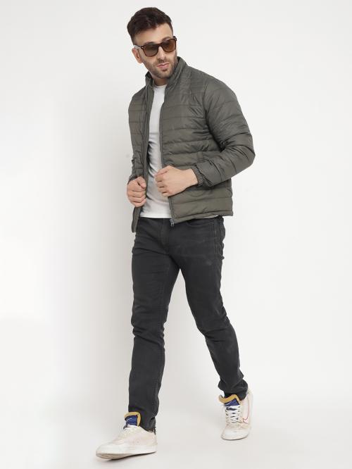 Buy Better Think Men Grey Self Design Nylon Quilted Jacket (L) Online ...