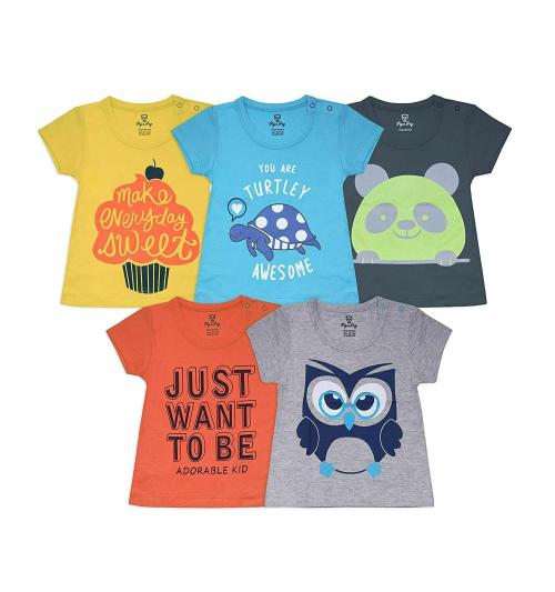 Buy PIP N PAP Unisex Child Multicolor Cotton T-Shirt (Pack of 5) Online ...