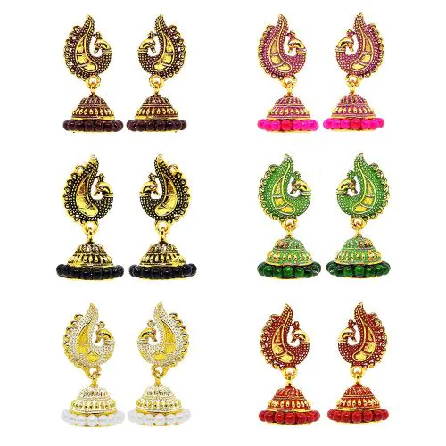 Buy Fresh Vibes Golden Peacock Traditional Marriage Combo Jhumki ...