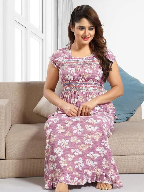 Buy Babesa /Women Nighty/ Purple Floral Printed Satin Nighty /satin ...