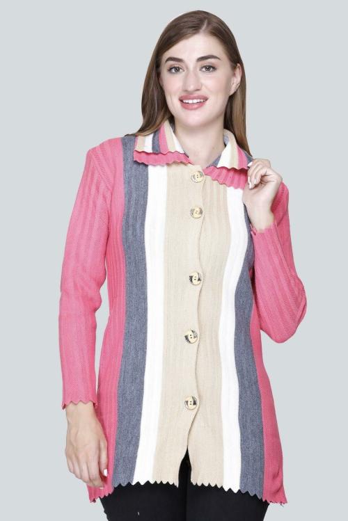 Buy Curious Fashion Women Pink Striped Acrylic Blend Sweater Online at ...