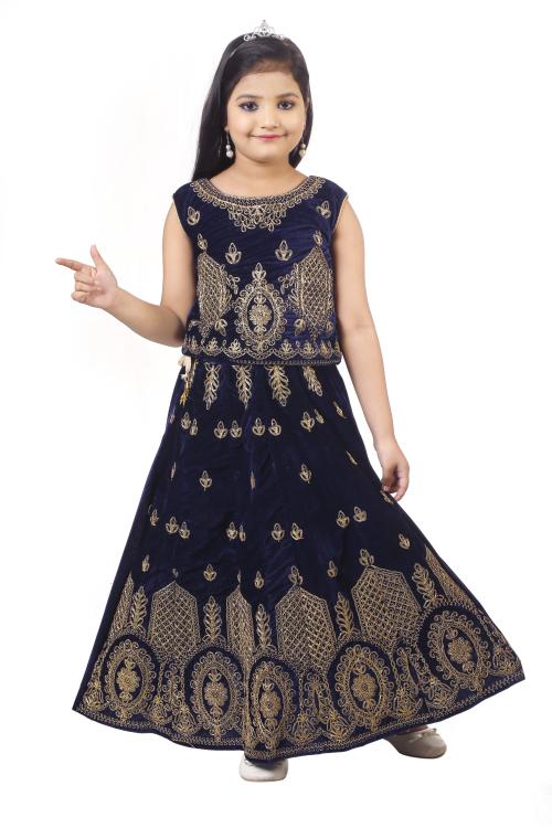 Buy Burbn Girls Party Wear Lehnga Choli Set Navy Online at Best Prices ...
