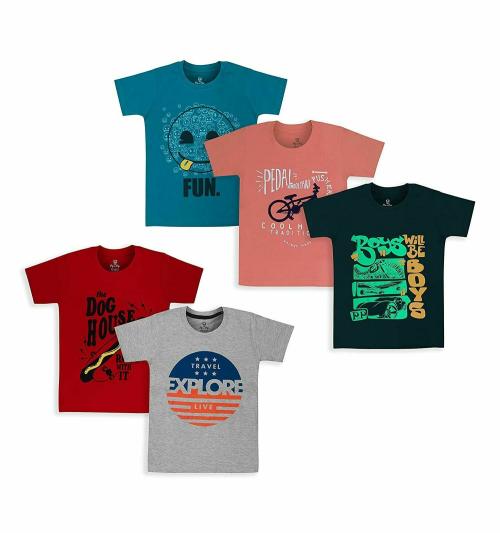 Buy PIP N PAP Boys Multicolor Cotton T-Shirt (Pack of 5) Online at Best ...