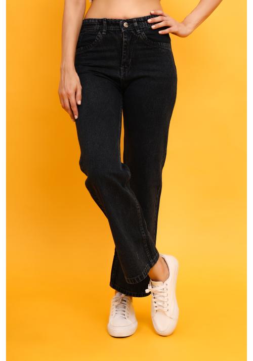 Buy ANNOY Women Regular High Rise Straight Fit Jeans 34 Black Online at ...