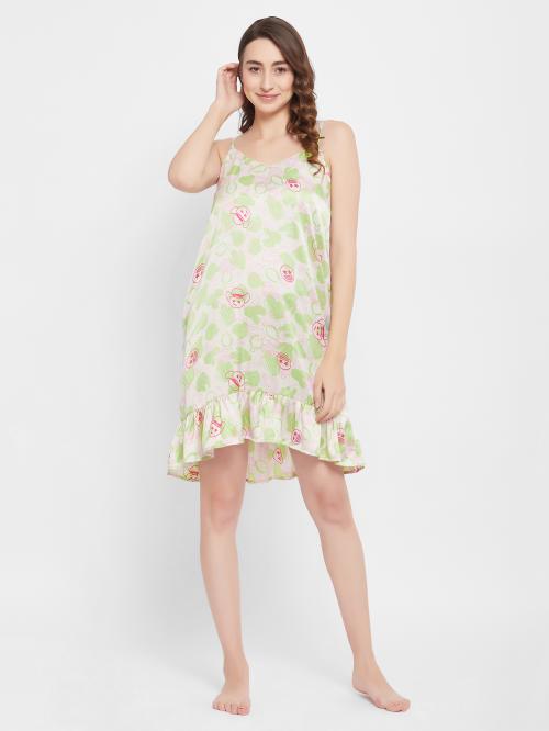 Buy Clovia Women's White Graphic Satin Short Nighty Online at Best ...