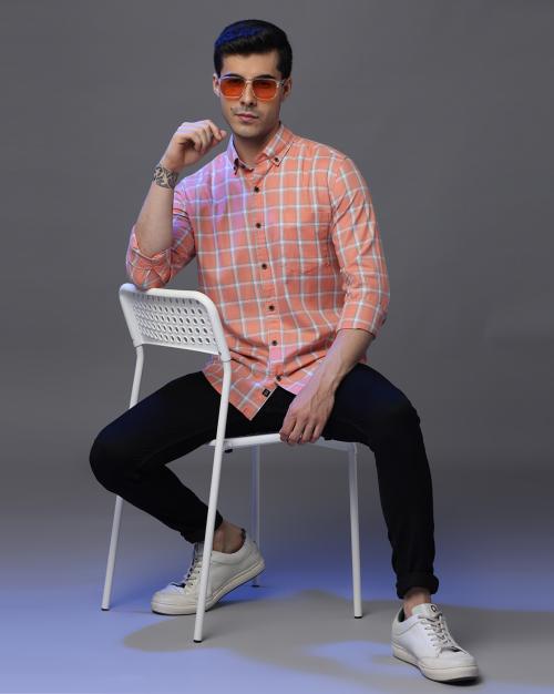 Buy FOGA CLOTHING--Mens Twill Checked Casual Shirt Online at Best ...