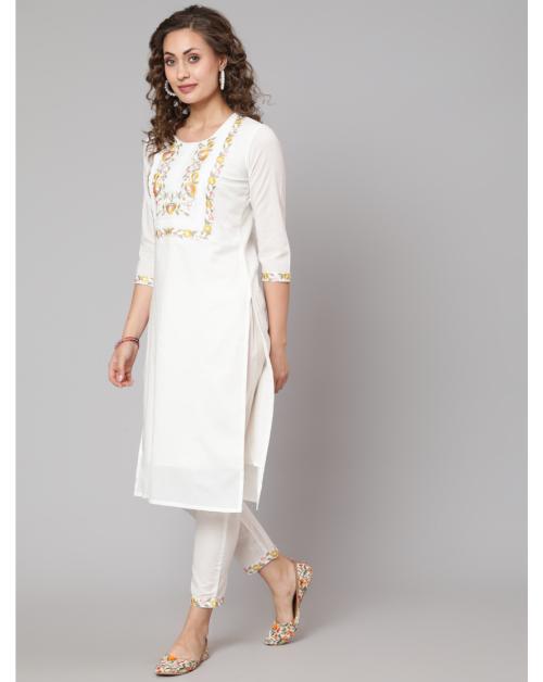 Buy Antaran Women Embroidered Kurta and Pant Set Pure Cotton Online at Best Prices in India ...