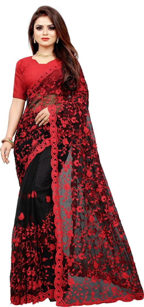 Buy Yara Creation Women Black, Red Applique Net Bollywood Cut Work ...