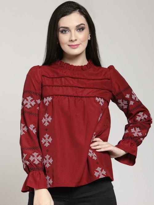 Buy plusS Women Red Self Design Top Online at Best Prices in India ...