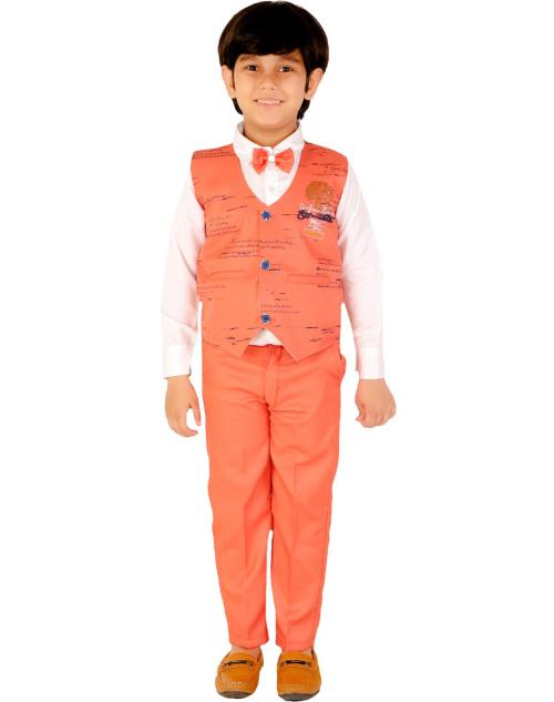 Buy Dkgf Fashion Boys Pink Text Print Cotton Blend Shirt Trouser Online ...