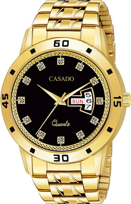 Buy CASADO Diamond Studded Analog Black Dial Gold Strap Watch for Men ...
