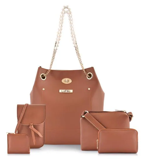 Buy LaFille Tan Handbag For Women & Girls | Set of 5 Combo | Ladies ...