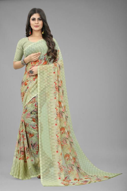 Buy NISHA CREATION Women Grey Floral Chiffon Single Saree Online at ...