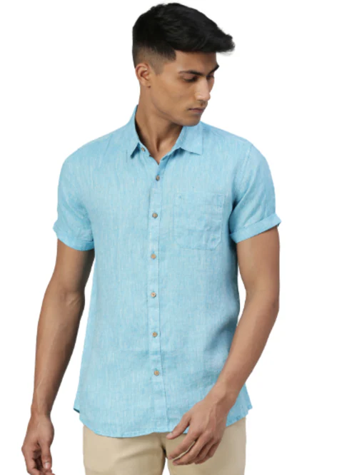 Buy Ecentric blue colour slim fit hemp casual shirt Online at Best ...